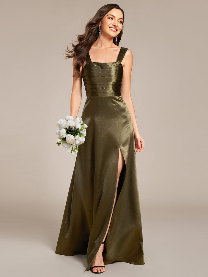 Elegant Bodycon Split Fishtail Floor Length Satin Bridesmaid Dresses w